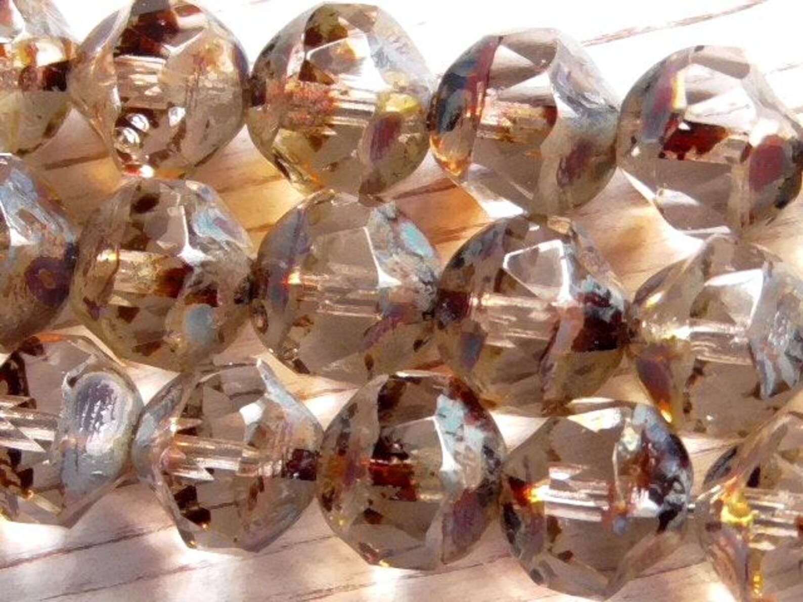 10 - 9mm Czech Crystal Clear Picasso Central Faceted Baroque Nugget ...