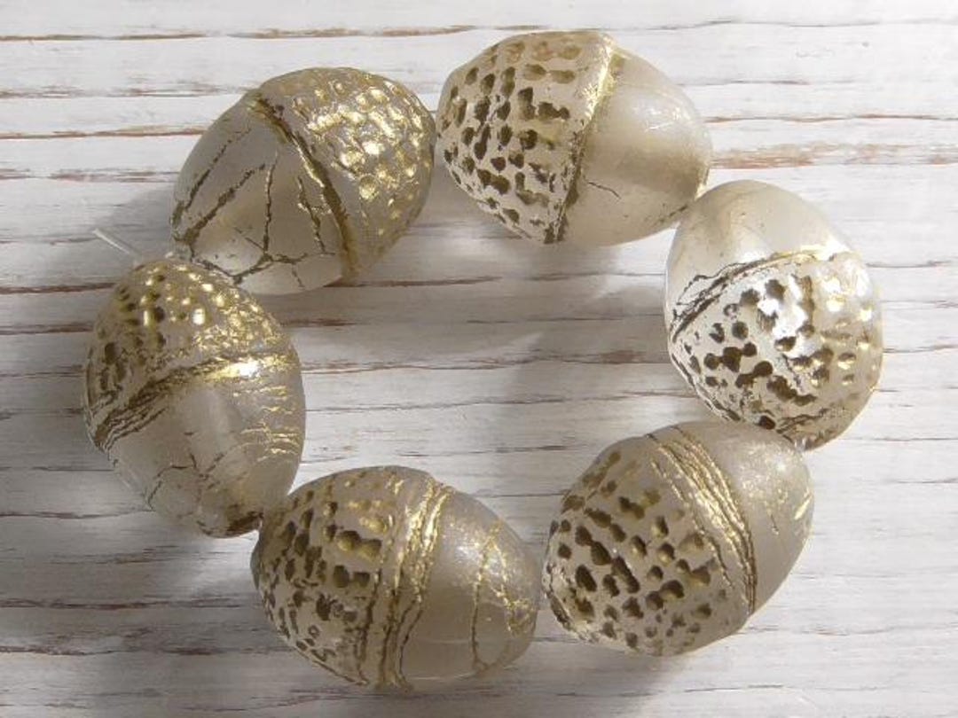6 - 12x10mm Czech Transparent Clear Subtle AB Metallic Gold Wash Acorn ...