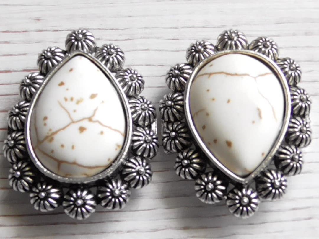 Two 2 Hole Slider Beads Lg 1 1/2" Western Concho Style Teardrop, White ...
