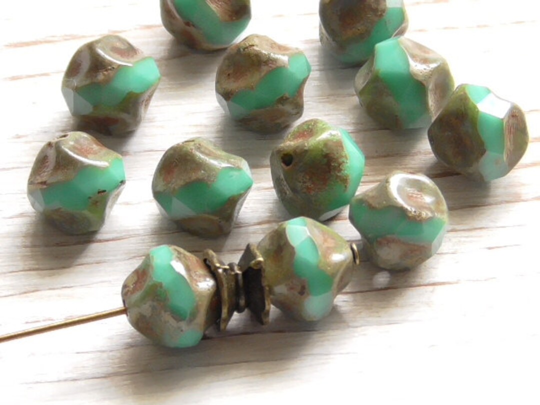 8 - 9mm Czech Opaque Turquoise Picasso Central Faceted Baroque Nugget ...