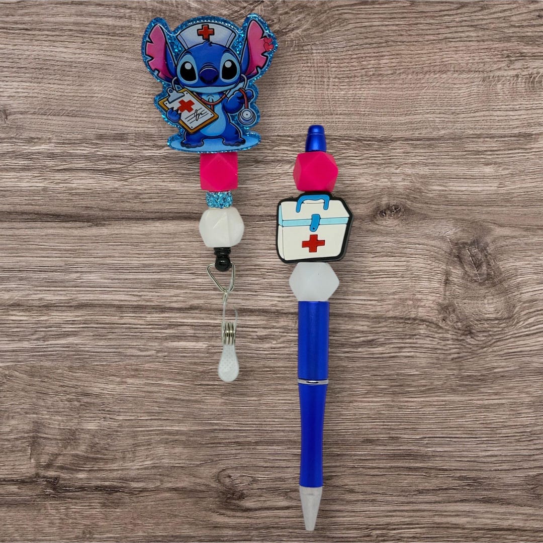 Lilo and Stitch Inspired Badge Reel and Beaded Pen, Alligator ...