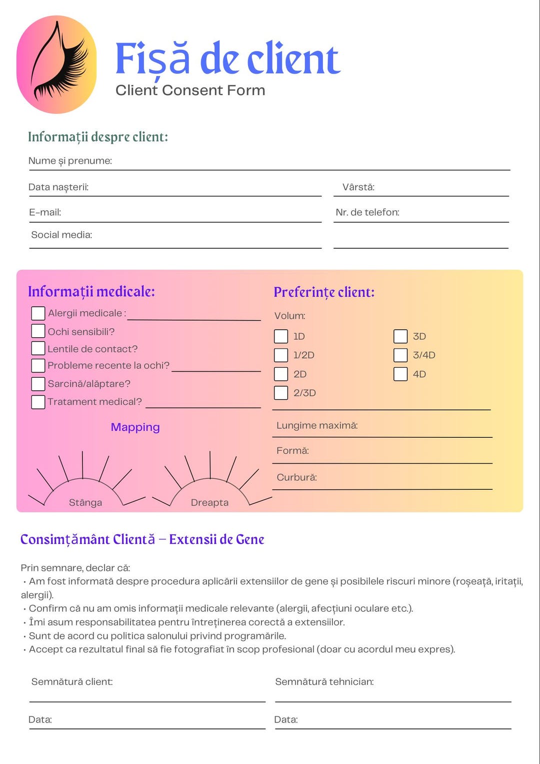 Lash Client Form – Editable PDF for Lash Techs | Digital Download - Etsy