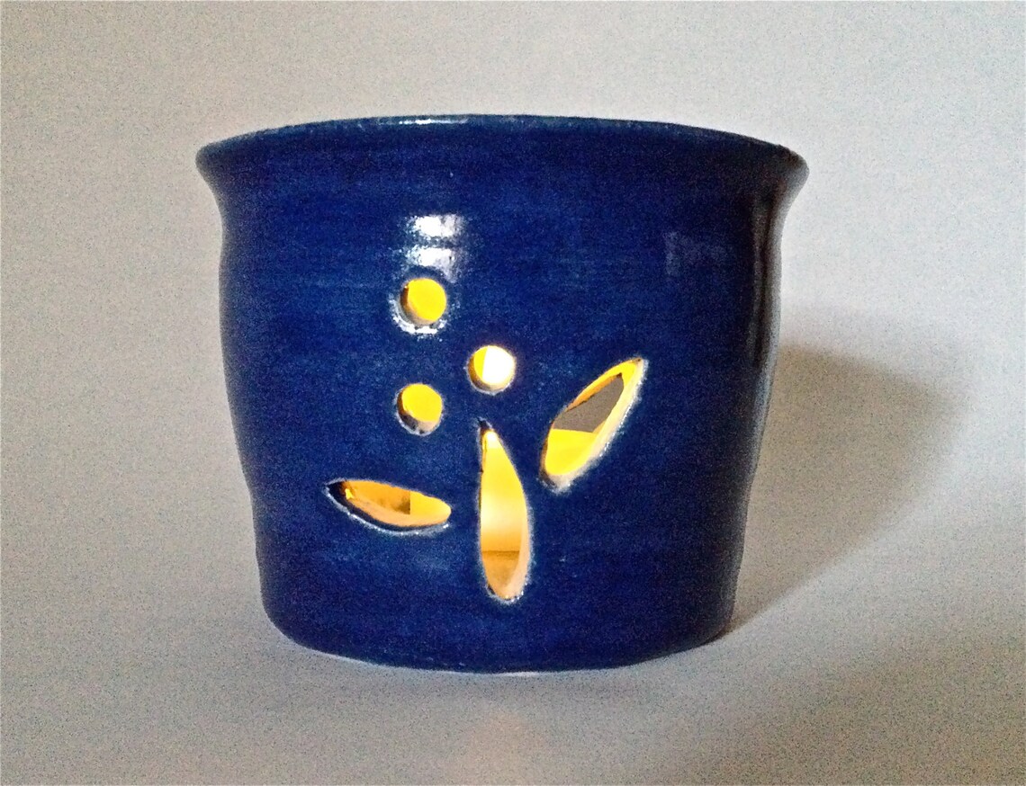 Tea Light Blue Luminary Wheel Thrown - Etsy