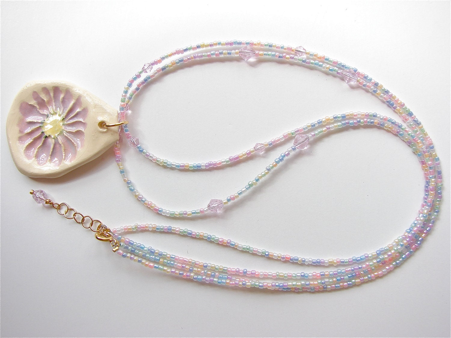 Pink Daisy Double Strand Beaded Necklace - Etsy