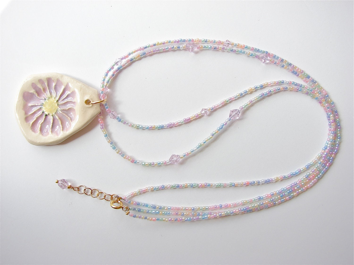 Pink Daisy Double Strand Beaded Necklace - Etsy