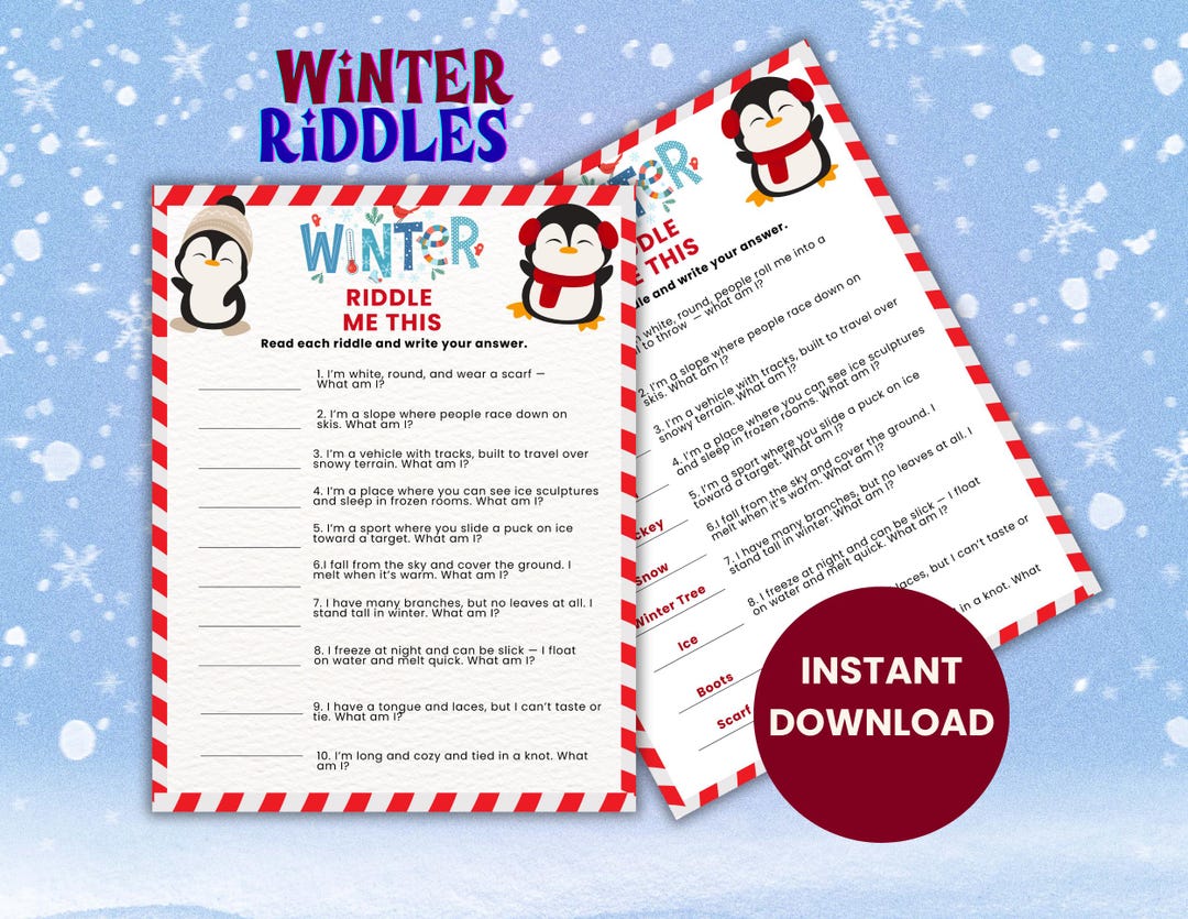 Printable Winter Riddle Me This Game for Kids and Family | Snow Day ...