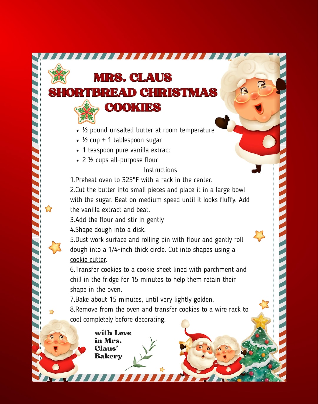Mrs. Claus Cookie Recipe Printable With a BONUS Name That Christmas ...