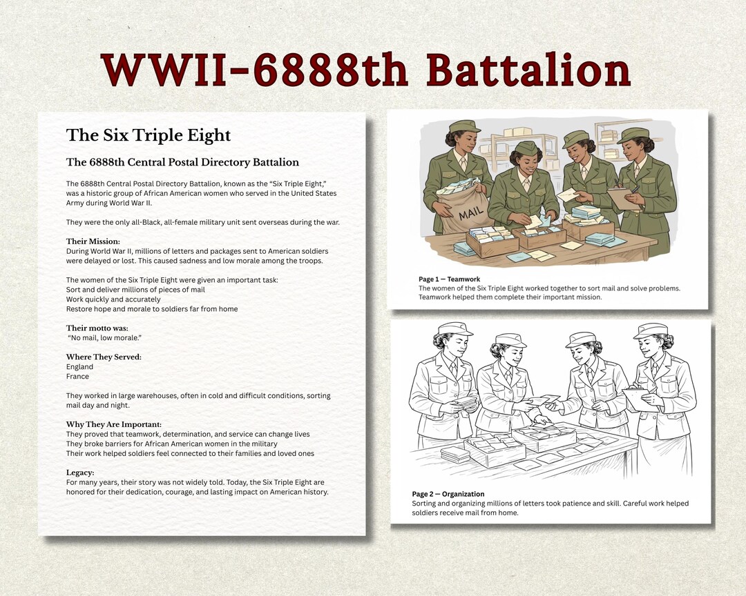 6888th Central Postal Battalion Coloring Pages | Six Triple Eight Black ...