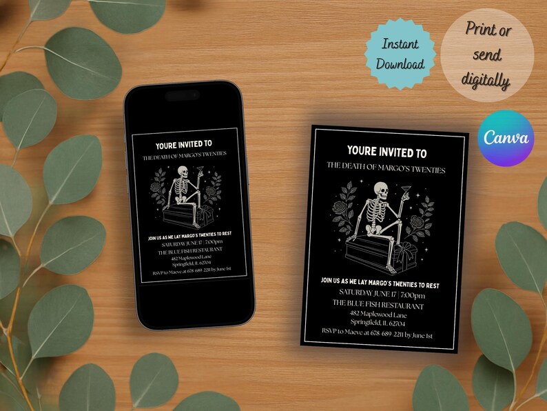 Death to My 20s Birthday Invitation, Martini Skeleton 30th Birthday ...