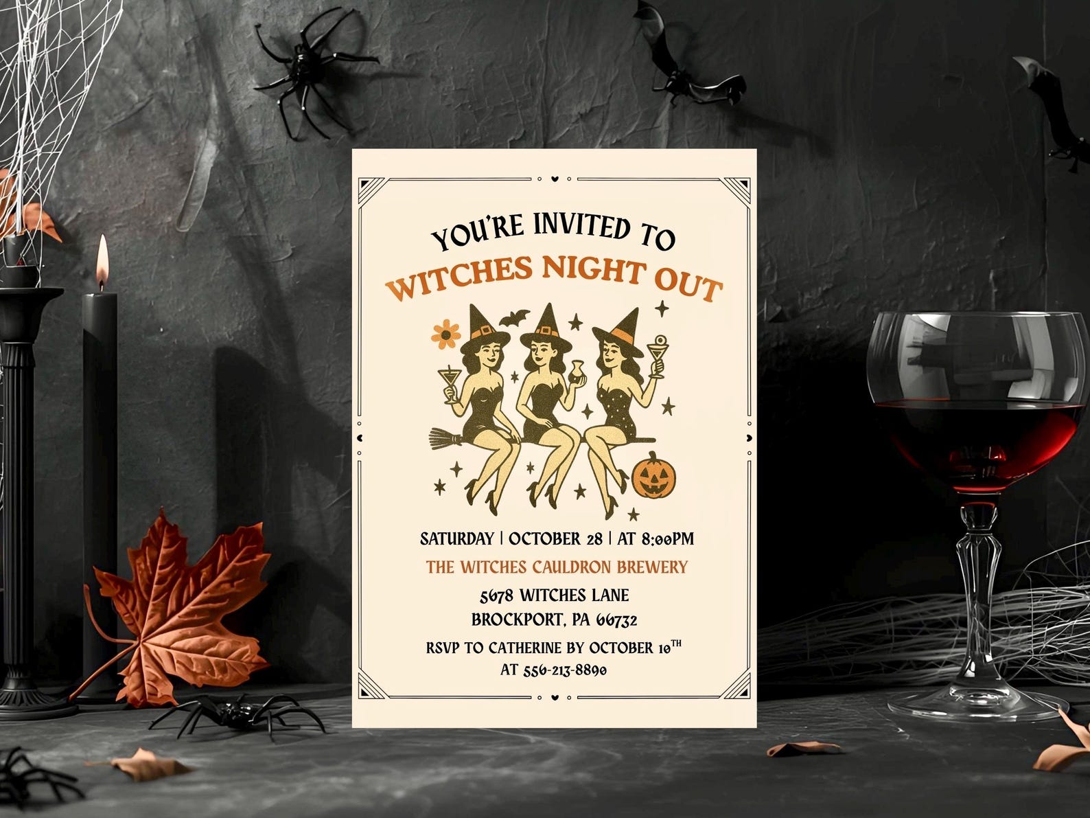 Retro Halloween Party Invitation, Witches Night Out Invitation, Retro ...