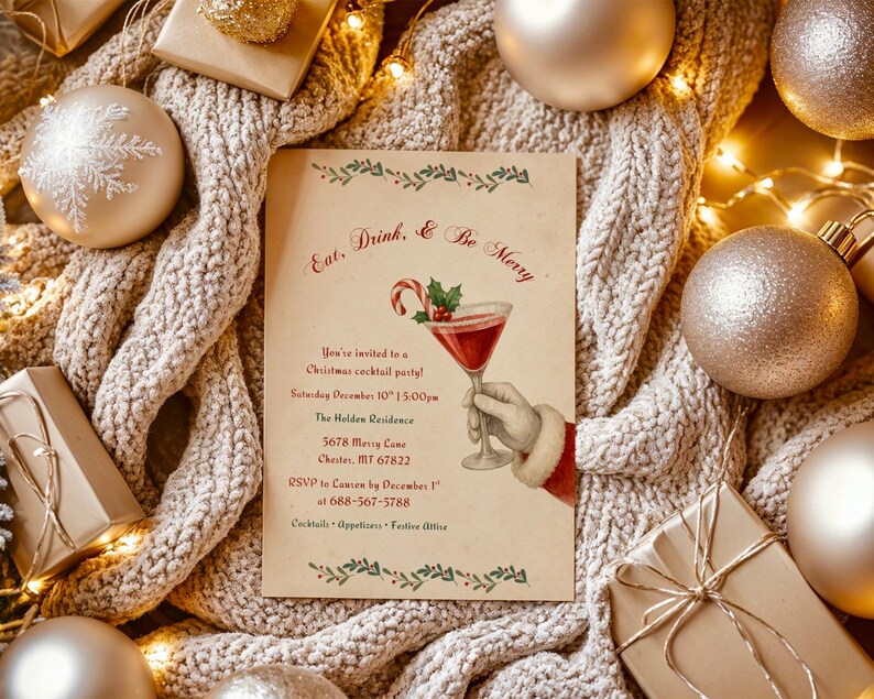 Holiday Christmas Party Invitation Template, Christmas Pepermint ...