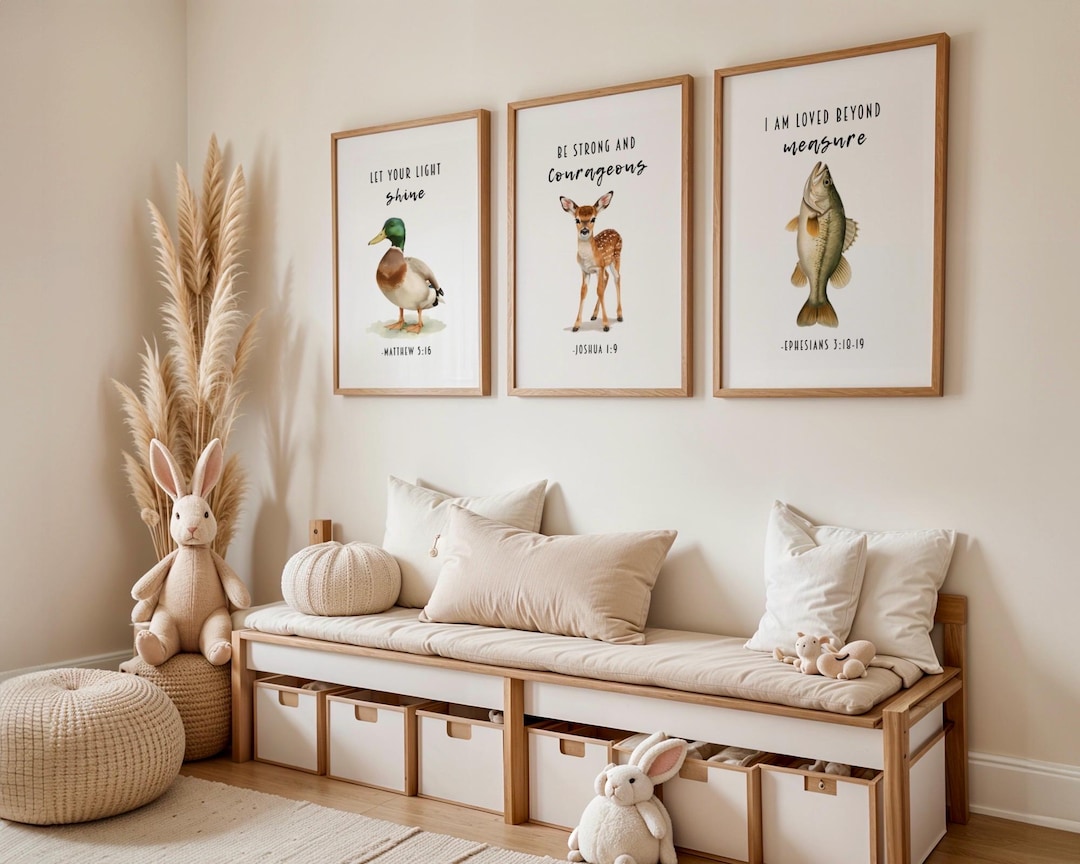 Christian Hunting Nursery Gallery Wall Print Set, Duck Deer Bass Kids ...