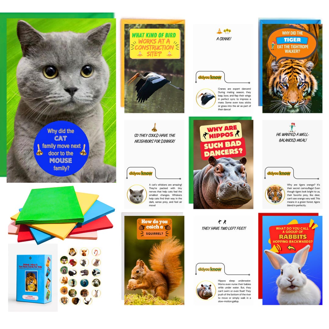 Animal Jokes & Fun Facts Cards for Kids: 50 Unique Designs With ...
