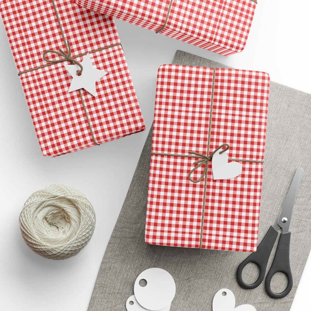 Red Gingham Wrapping Paper | Checkered Gift Wrap | Valentine Day ...