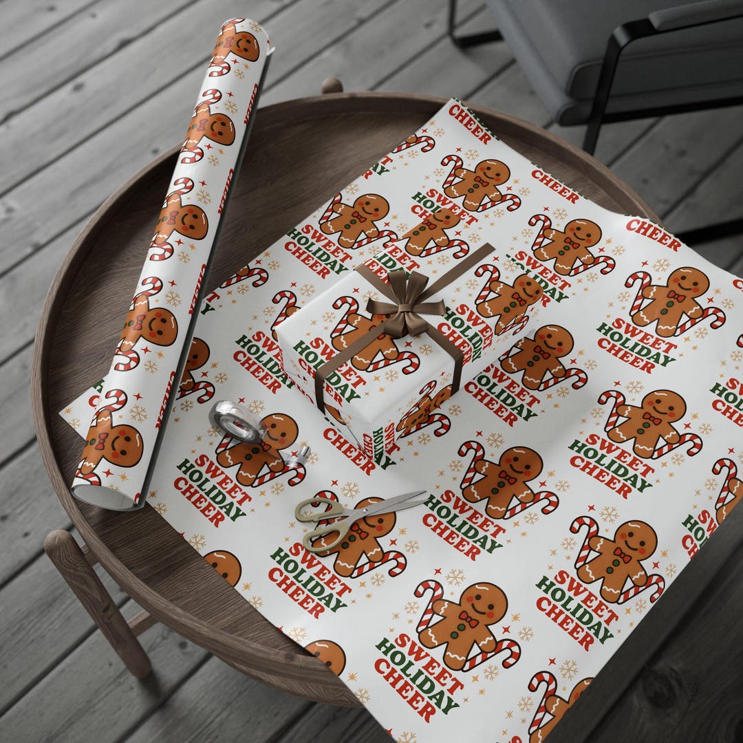 Gingerbread Christmas Wrapping Paper, Holiday Candy Cane Gift Wrap - Etsy