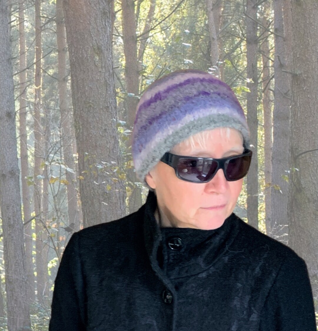 Felted Knitted Hat, Soft Wool With Mohair Beanie Hand Knitted Cosy ...