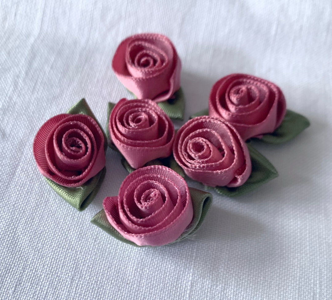 Large Satin Roses 6 Deep Pink Ribbon Roses With Leaves 1.5 - Etsy