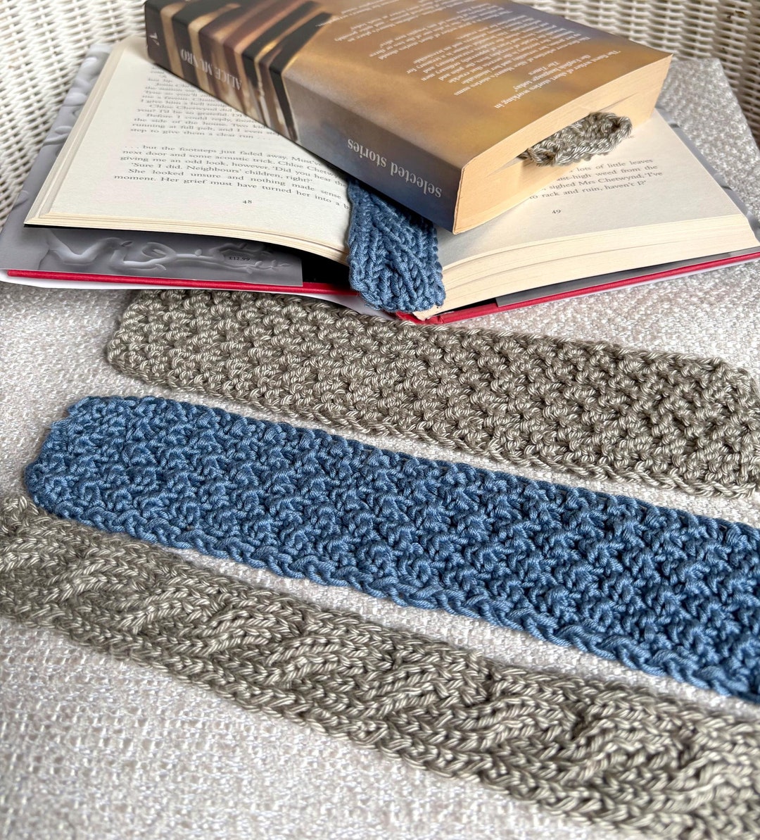 Hand Knitted Cotton Bookmark: Unique Stitch Designs, Bookworm Gift - Etsy
