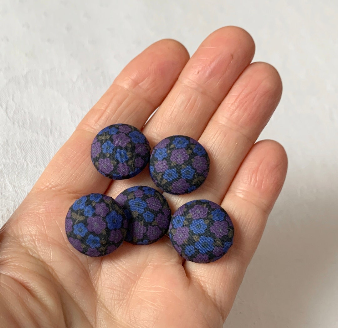 Set of Blue Liberty Fabric Buttons, 19mm 18mm Set of Handmade Tana Lawn ...