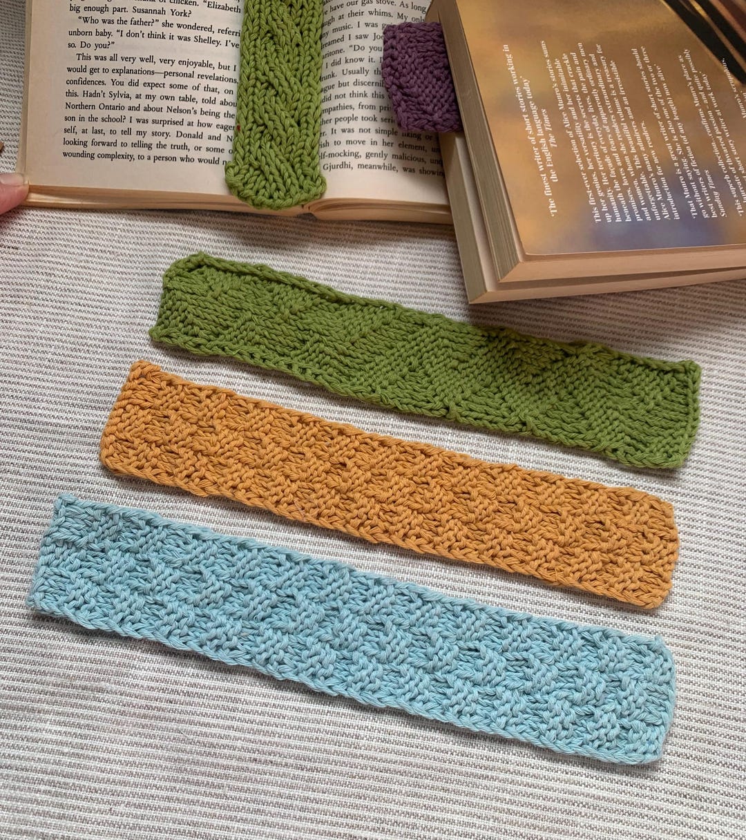Handmade Cotton Knit Bookmark: Textured Design Bookworm Gift - Etsy