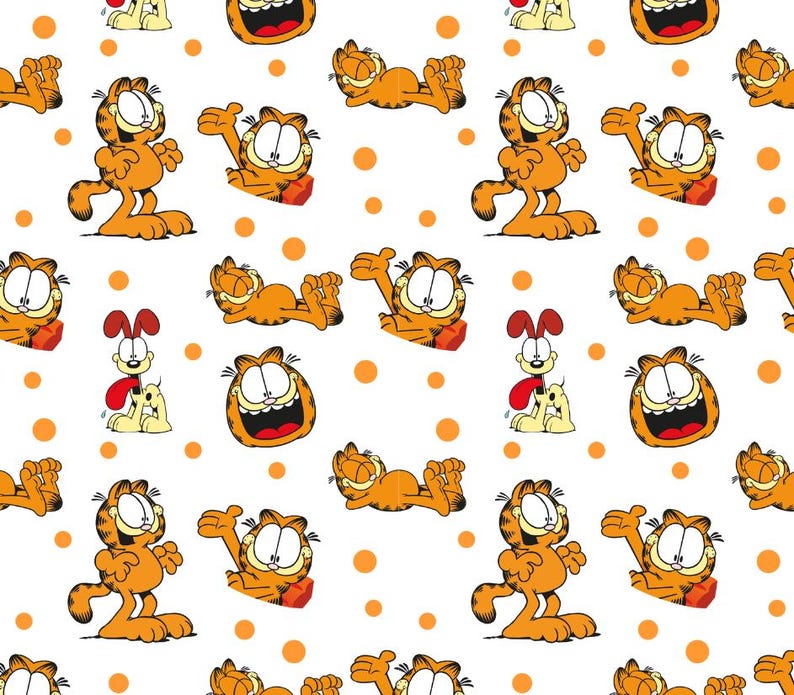 Kawaii Laughing Garfield Print Cotton Fabric-soft 100% Cotton for Kids ...