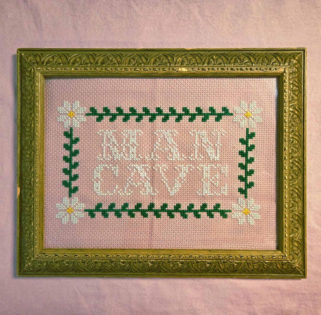 Man Cave Cutesy Pink Floral Frame Cross Stitch Pattern - Etsy
