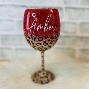 Red and Gold Cheetah Wine Glass - Etsy
