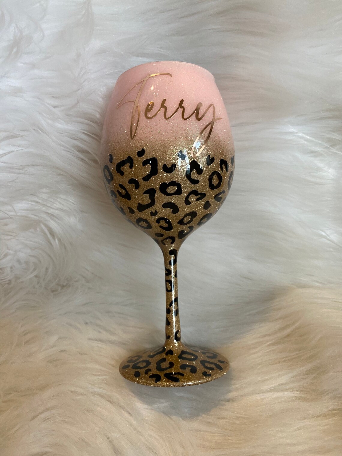 Pink and Champagne Glittered Cheetah Wine Glass / Leopard - Etsy