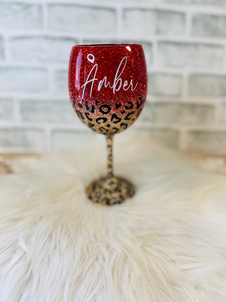 Red and Gold Cheetah Wine Glass - Etsy