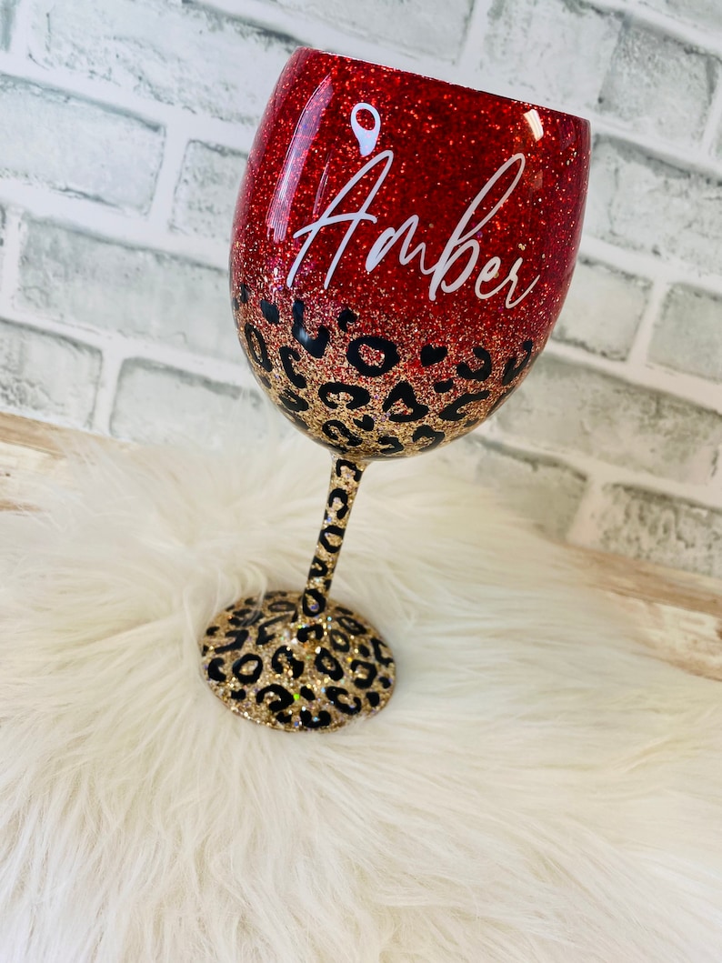 Red and Gold Cheetah Wine Glass | Etsy