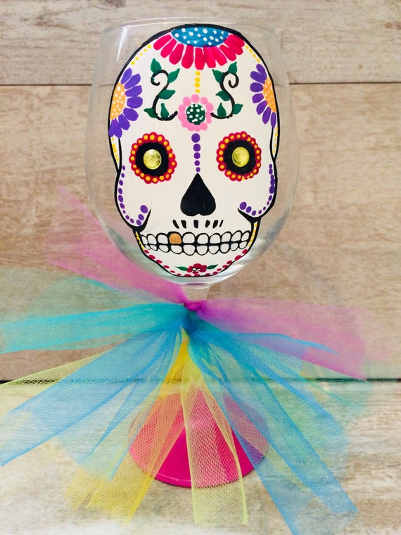 Sugar Skull Wine Glass Etsy