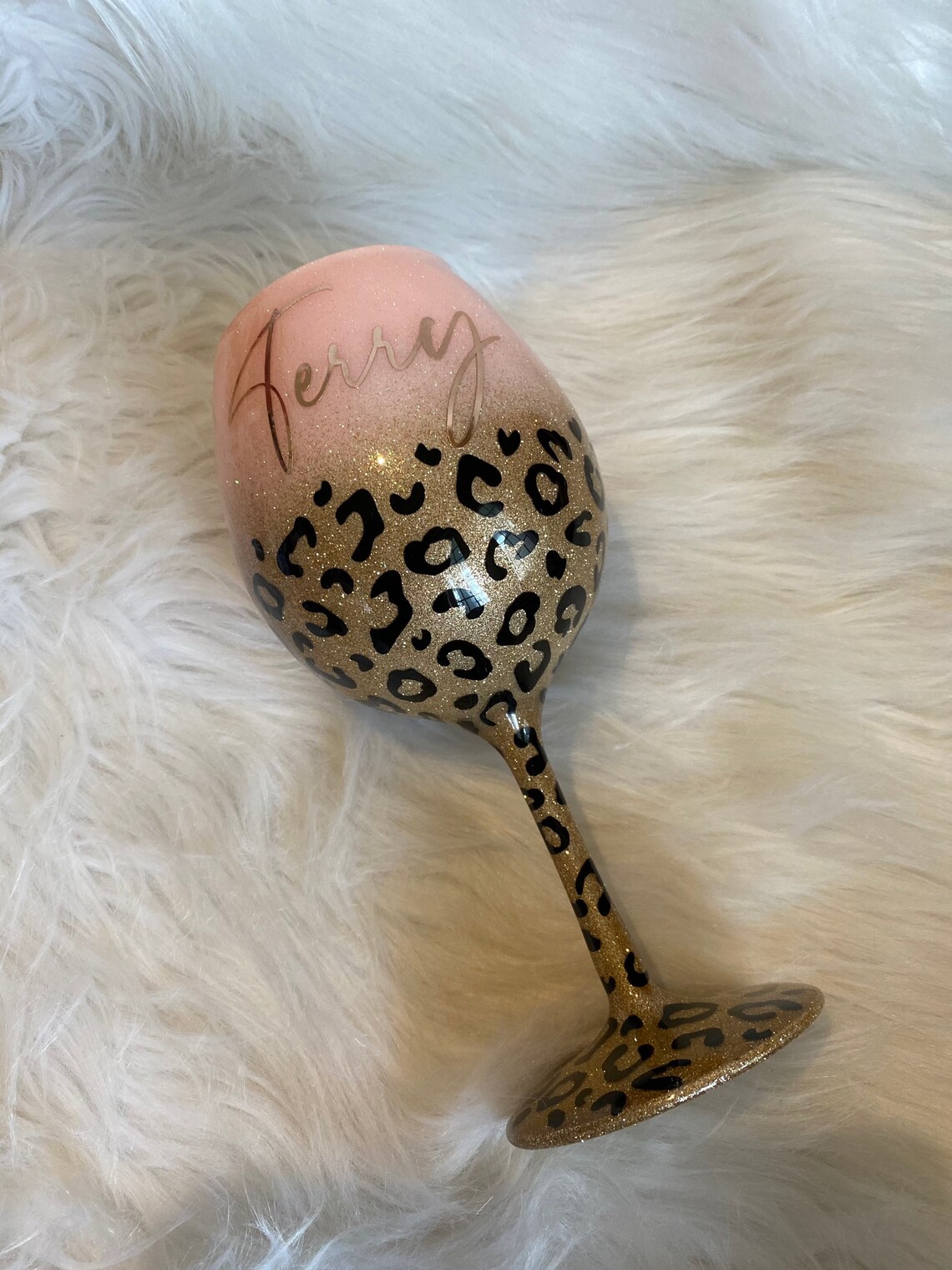 Pink and Champagne Glittered Cheetah Wine Glass / Leopard - Etsy