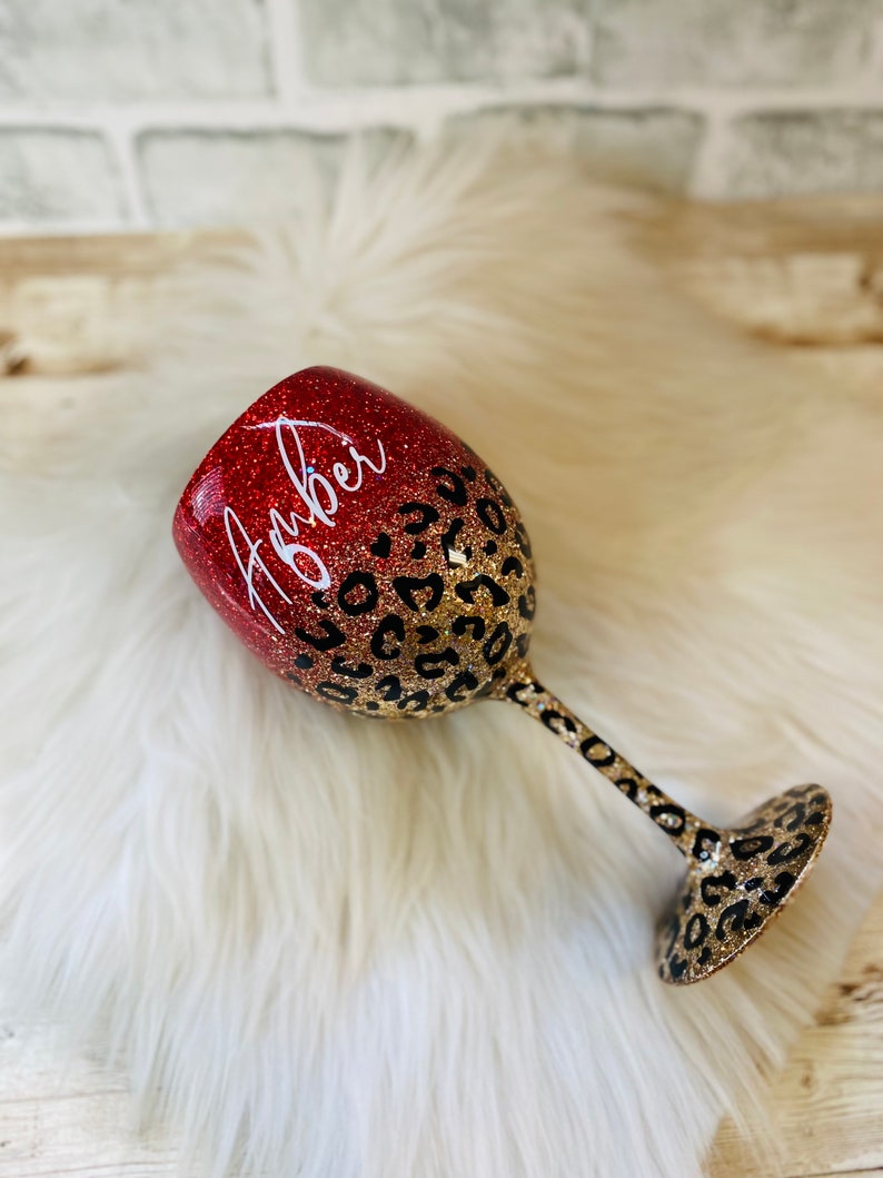 Red and Gold Cheetah Wine Glass | Etsy