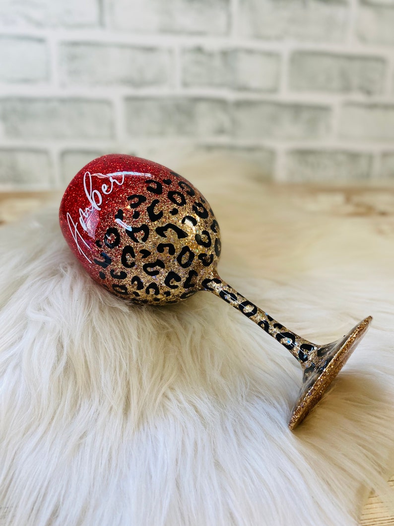 Red and Gold Cheetah Wine Glass | Etsy