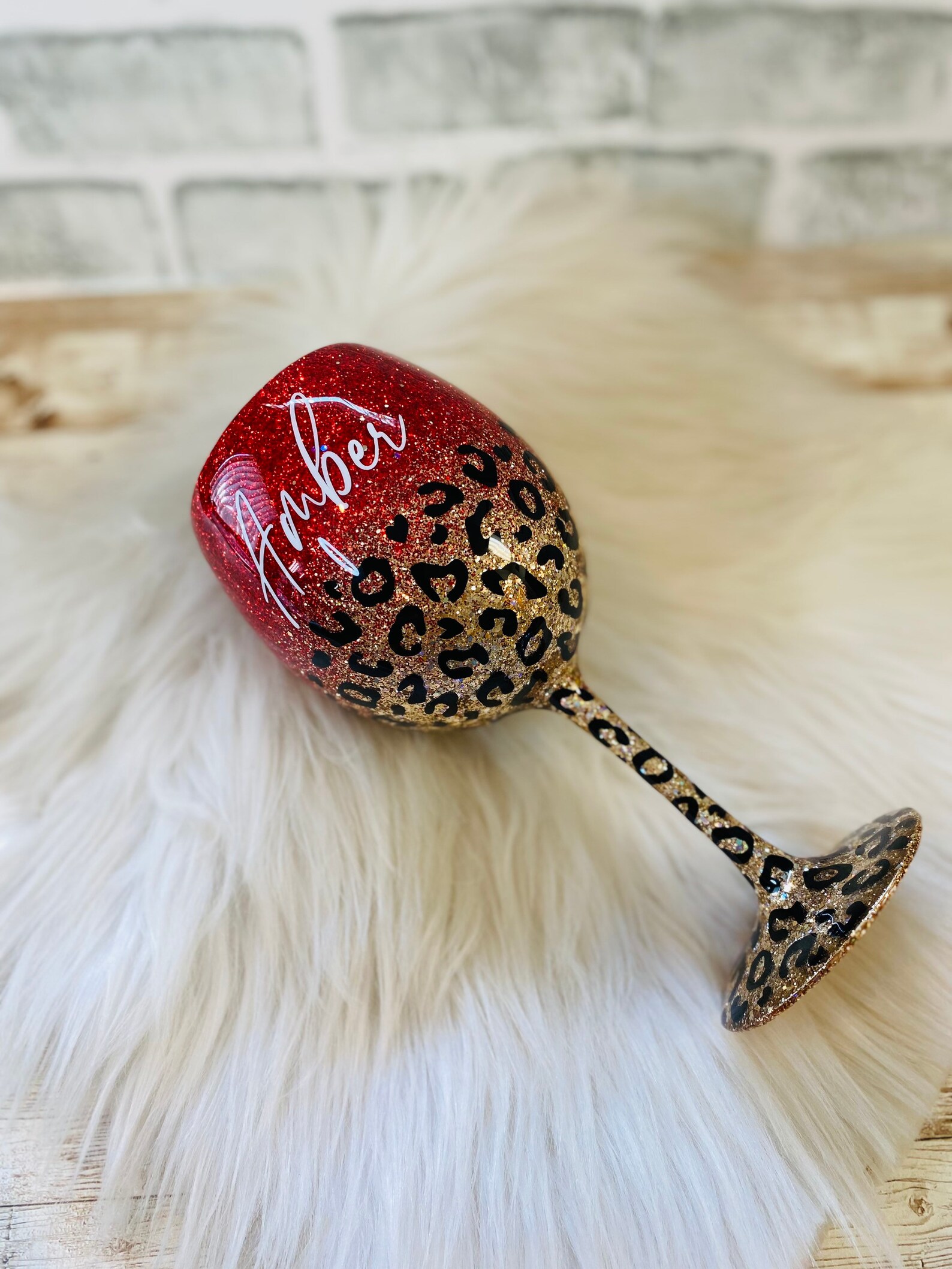 Red and Gold Cheetah Wine Glass - Etsy