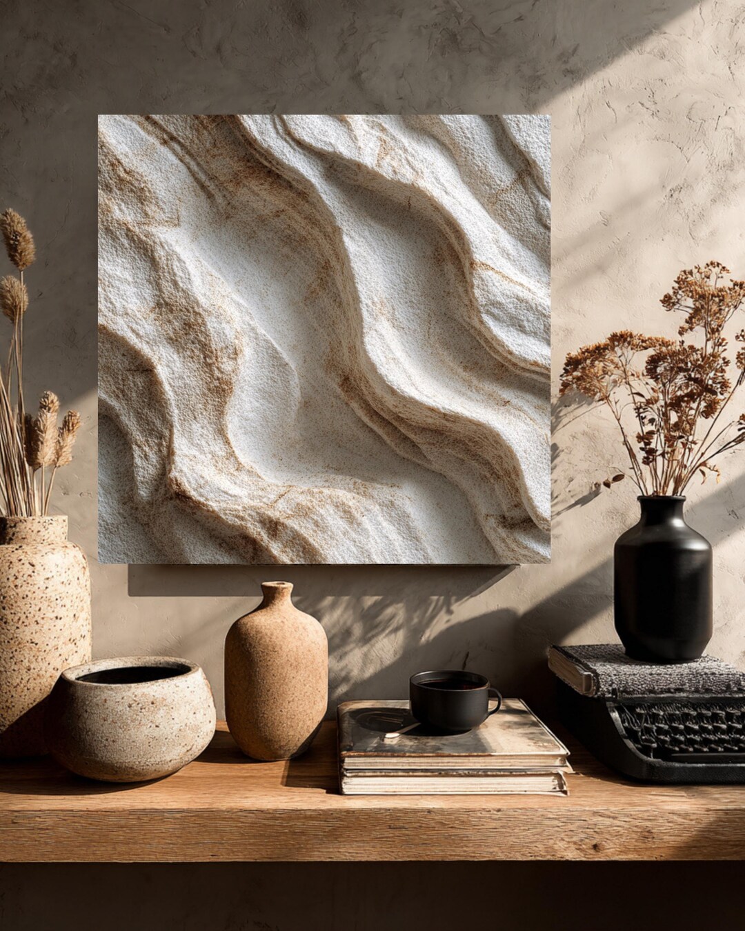 Sandstone Texture Art Print: Minimalist Gray White Ripple Pattern - Etsy