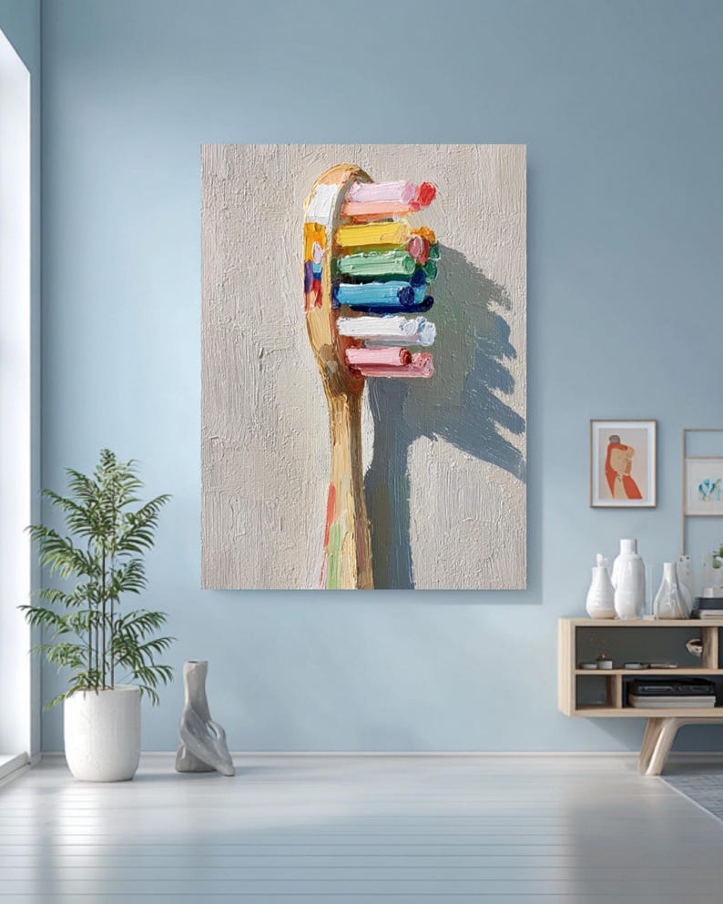 Minimalist Toothbrush Oil Painting: Modern Dental Office Art - Etsy