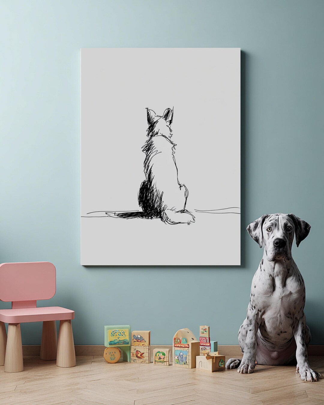 Minimalist Dog Line Art Print: Kentridge Style Pet Sketch - Etsy
