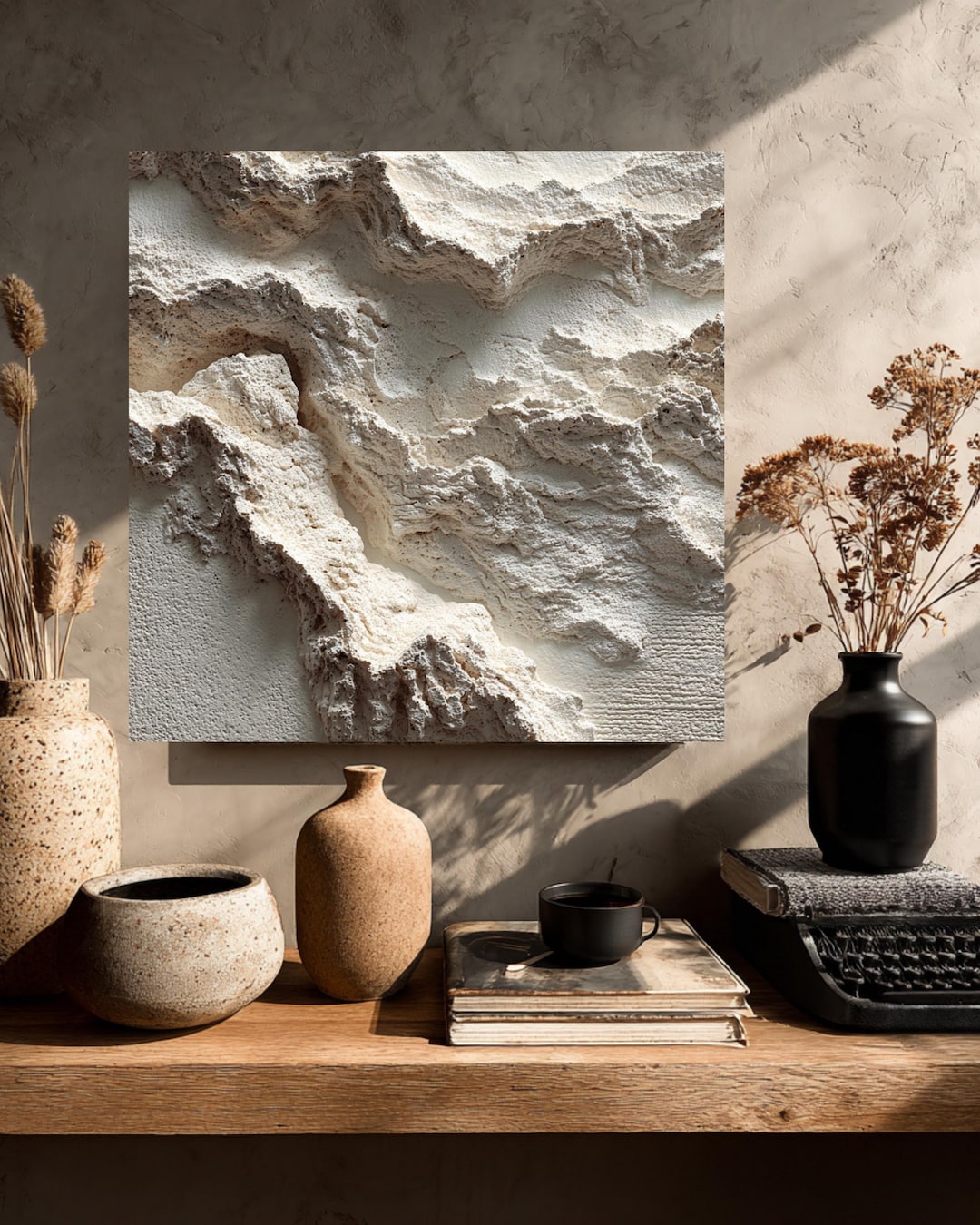 Mountain Range Wall Texture Art: Neutral Plaster Detail Canvas - Etsy