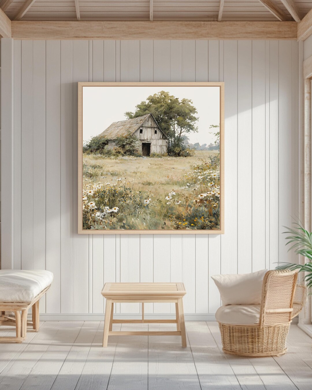 Rustic Barn Watercolor Print: Cottagecore Wildflower Landscape - Etsy