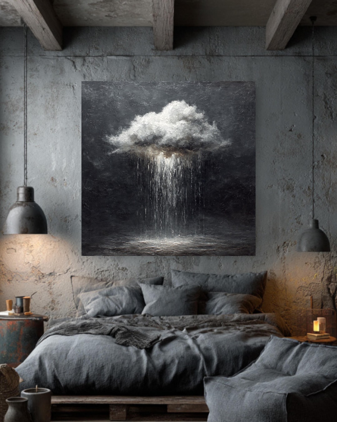 Monochrome Rain Cloud Oil Painting – Moody Storm Art on Canvas - Etsy ...