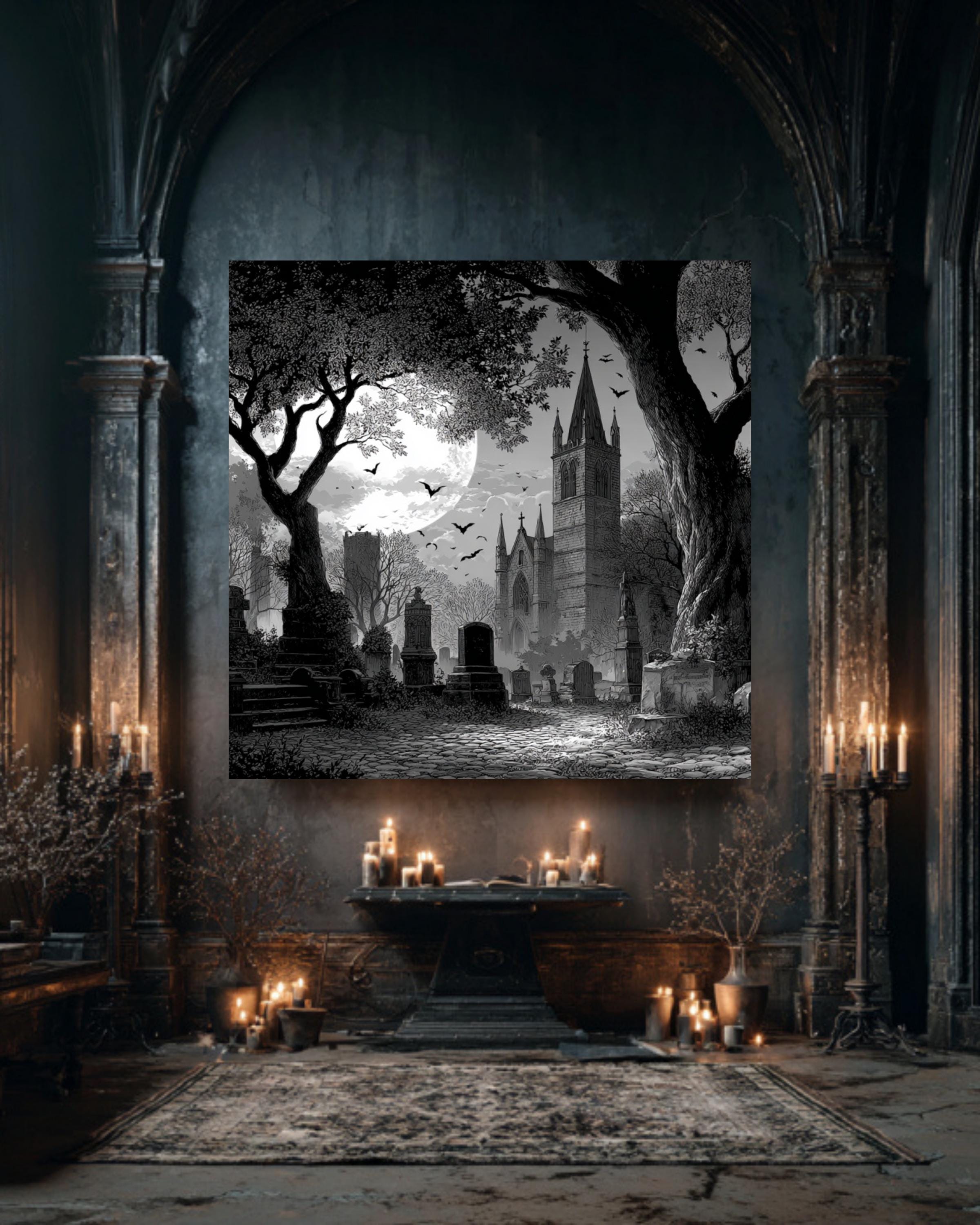 Gustave Doré Style Gothic Cemetery Art: Dark Tombstones & Bats - Etsy