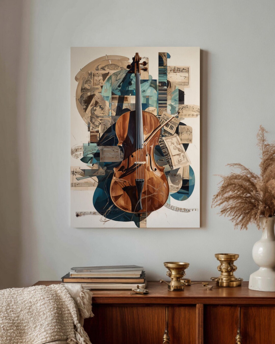 Surreal Cello Oil Painting: Abstract Music Notes Canvas Art - Etsy