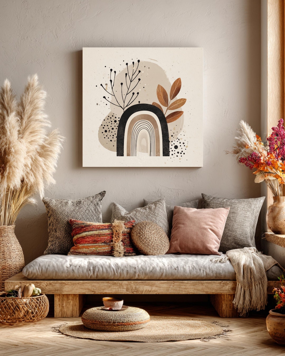 Abstract Arch Canvas Print: Minimalist Black Beige White Wall Art - Etsy