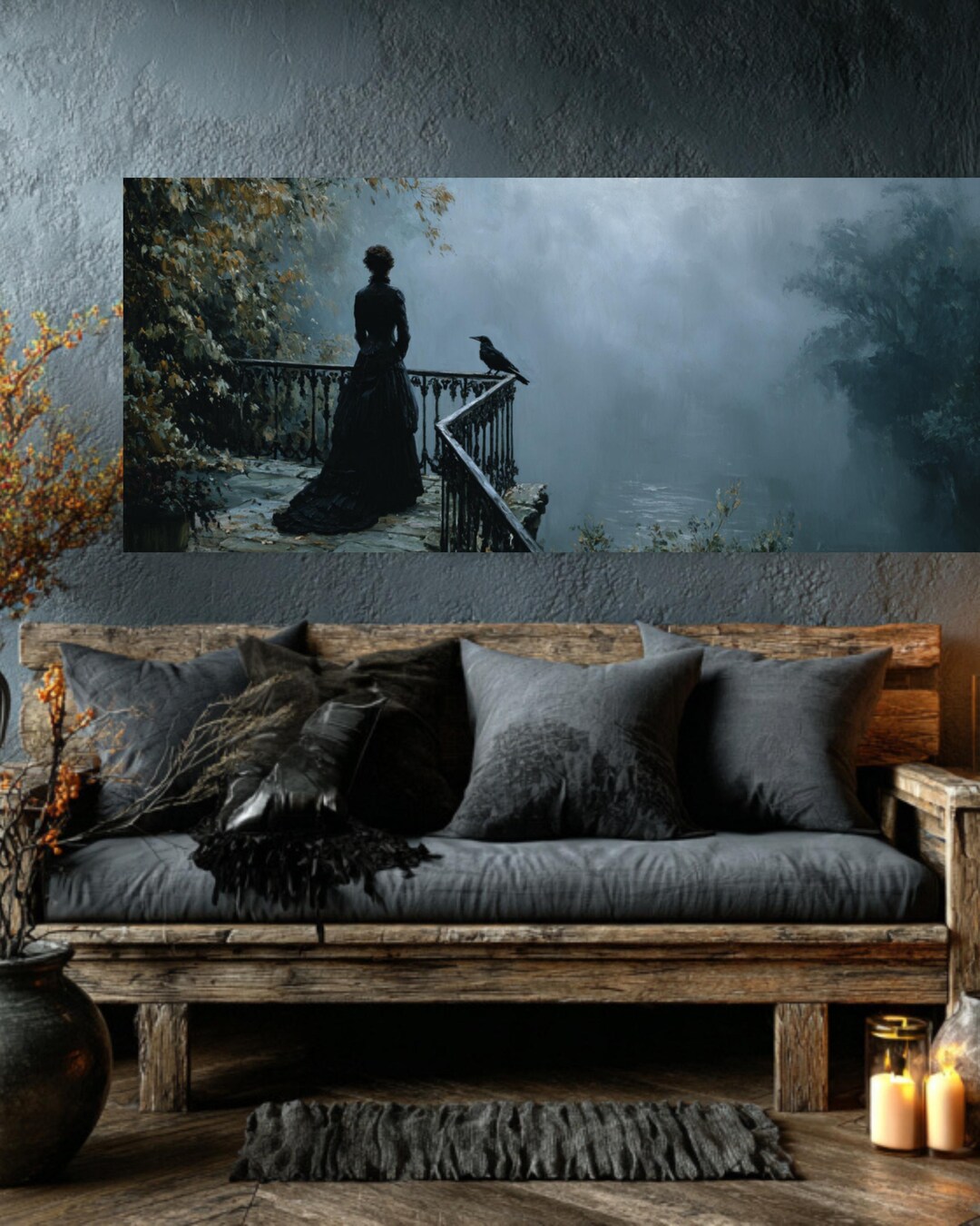 Victorian Lady With Crow Canvas Art: Gothic Moonlit Garden Painting - Etsy