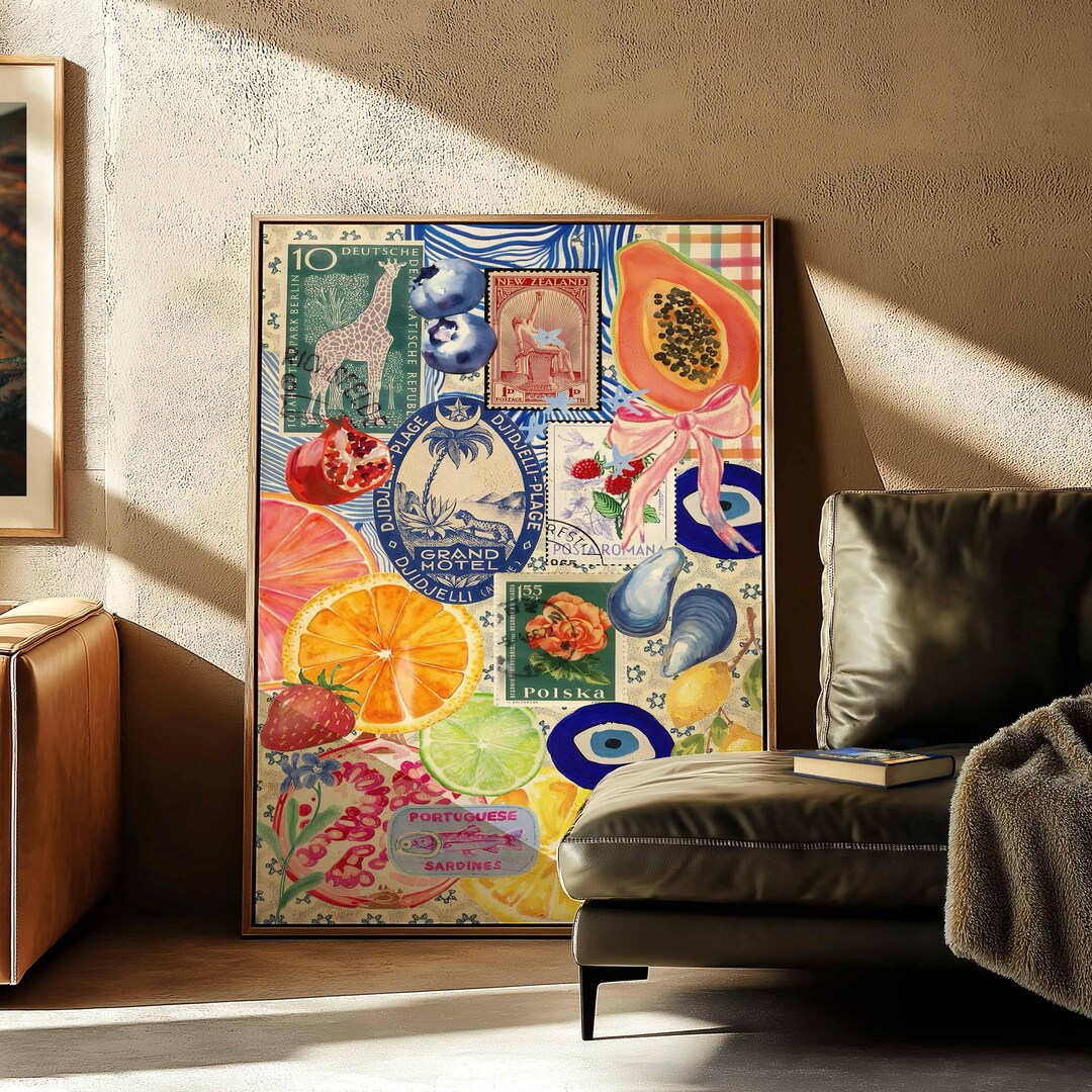 Vintage Stamp Collage Digital Art | Eclectic Travel Inspired Printable ...
