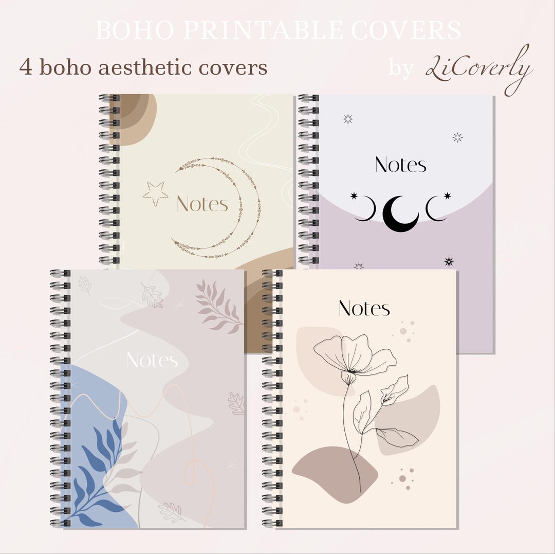 Boho Notebook Cover | Digital Download | Printable Covers | Soft Pastel ...