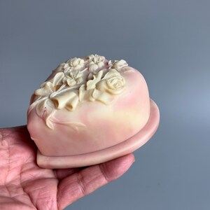 Vintage Pink Incolay Stone Type Jewelry Box Heart Shape With Flowers ...