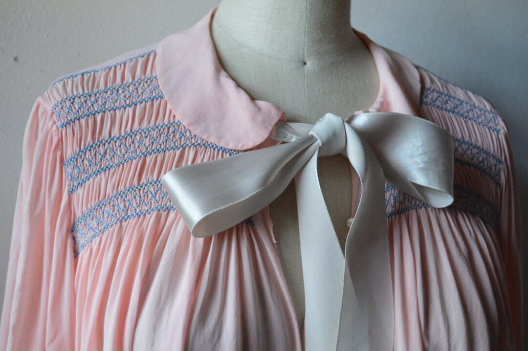 Rayon Nightgown by Thea Tewi Original Pale Pink and Blue Hand Smocking ...