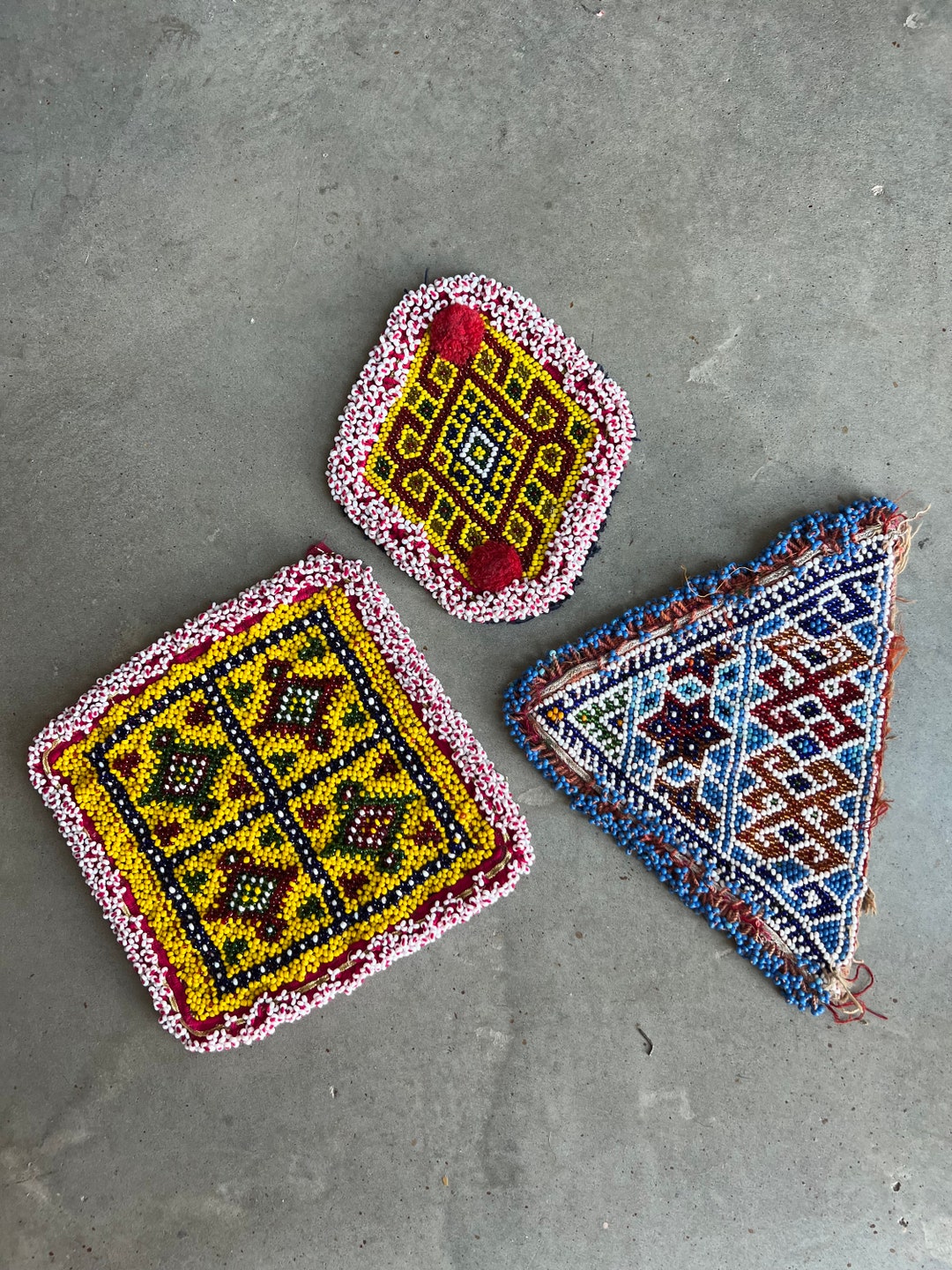 3 Vintage Kuchi Patches Tribal Beaded Supply or Talisman - Etsy